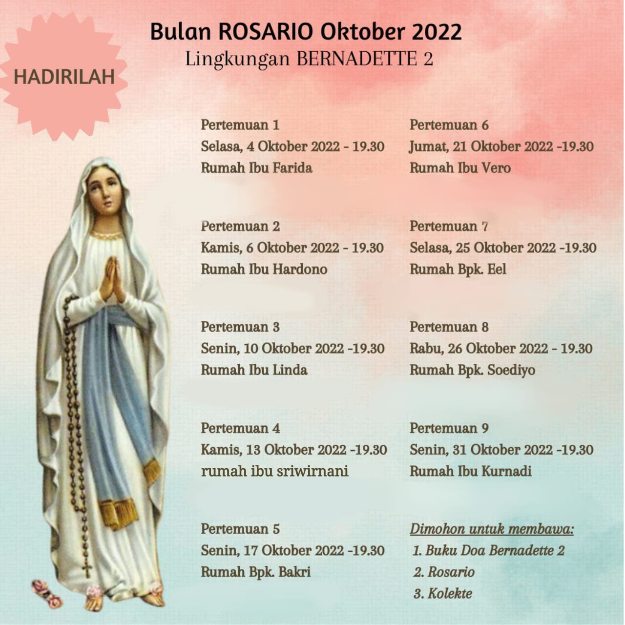 Bulan Rosario Lingkungan Bernadette 2 – Paroki Kelapa Gading